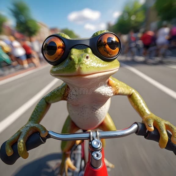 Frog Riding a Bicycle in a Crowded City Stock Illustration ...