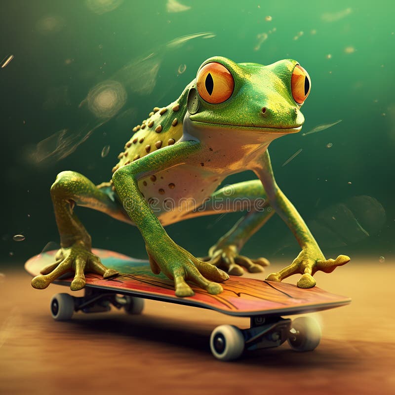 Frog Riding on Skateboard. Created Using Ai Generative. Stock ...