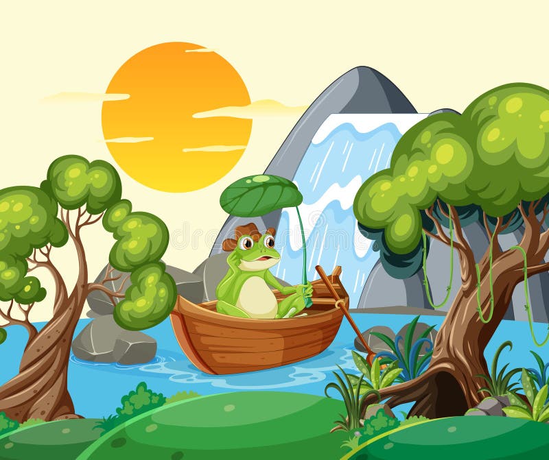 Frog rowing boat stock vector. Illustration of calm - 332997472
