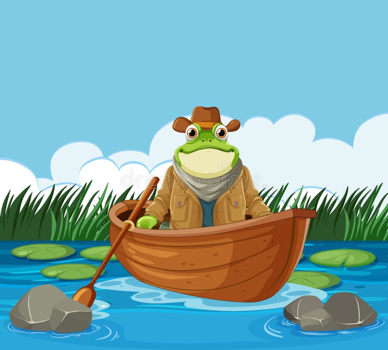 A frog rowing a boat stock vector. Illustration of peaceful - 328598307