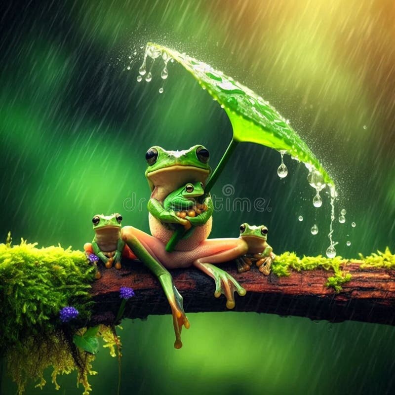 A Frog Sat on the Branch Holding a Leaf As an Umbrella As Drizzling in ...