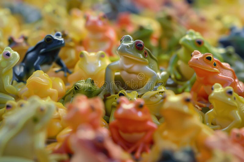 Frog among a Sea of Amphibian Soft Figures Stock Photo - Image of fauna ...