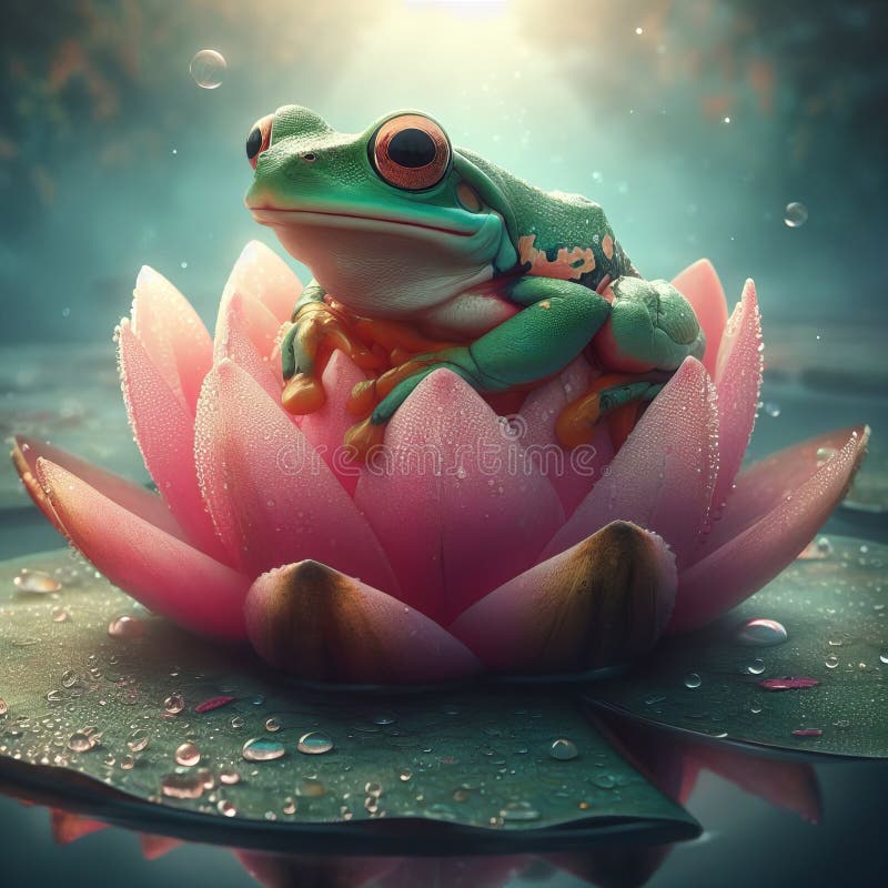 Frog Sits on a Lotus Flower Stock Image - Image of aquatic, nature ...