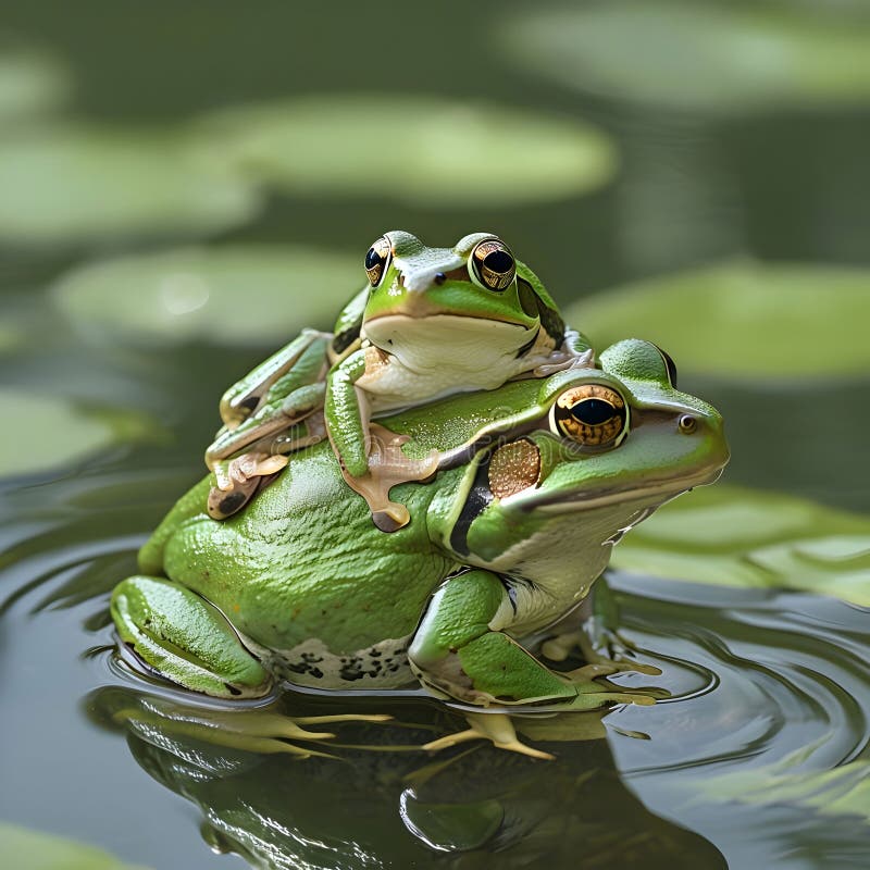 A Frog Sits on a Pond with a Frog on Its Back Stock Image - Image of ...