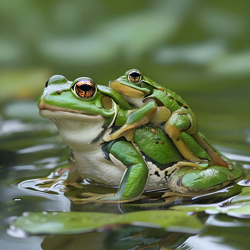 A Frog Sits on a Pond with a Frog on Its Back Stock Image - Image of ...