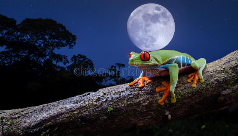 A Frog is Sitting on a Branch in Front of a Full Moon Stock ...