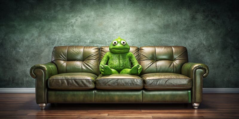 Frog Sitting on a Leather Sofa in Front of a Green Wall AI Generated ...