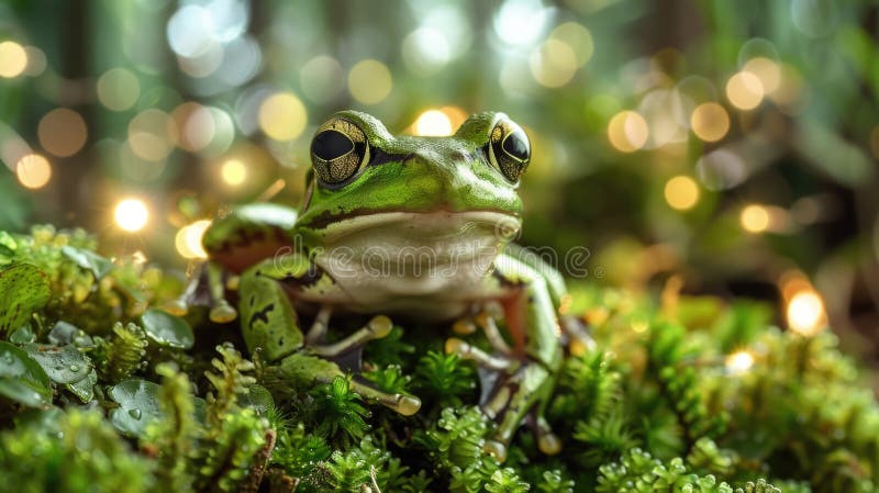 Frog Sitting on Moss Covered Ground. Generative AI. Stock Photo - Image ...