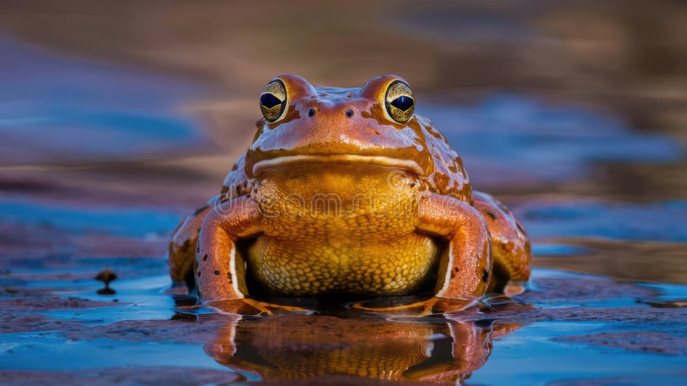 A Frog Sitting in a Puddle of Water with Its Eyes Open, AI Stock Photo ...