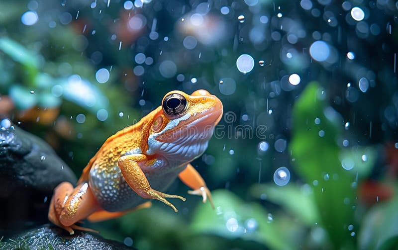 Frog that is Sitting on a Rock in the Rain Stock Illustration ...