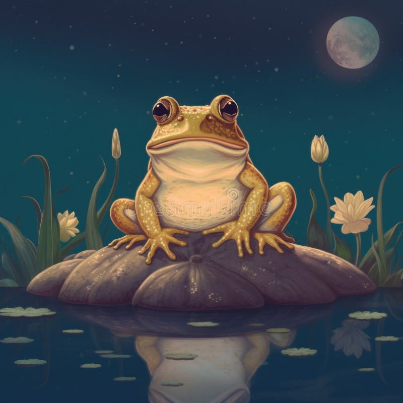 A Frog is Sitting on a Rock in the Water. Generative AI Image. Stock ...
