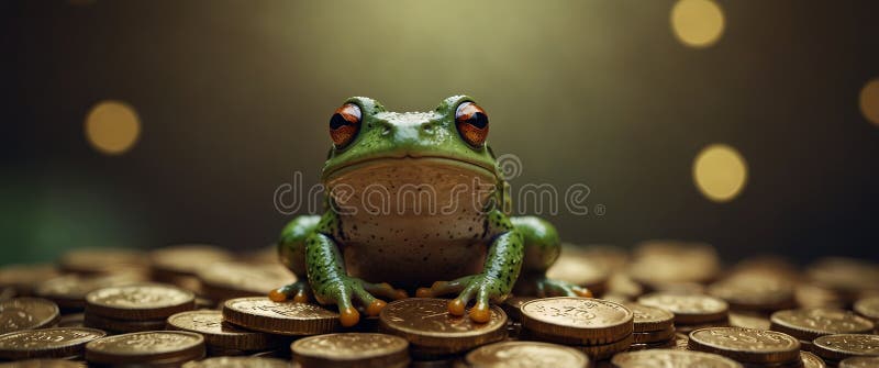 Frog Sitting on Top of a Pile of Gold Coins. Stock Photo - Image of ...