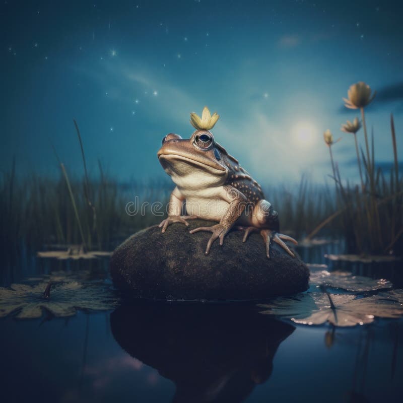 A Frog Sitting on Top of a Rock in the Water. Generative AI Image ...