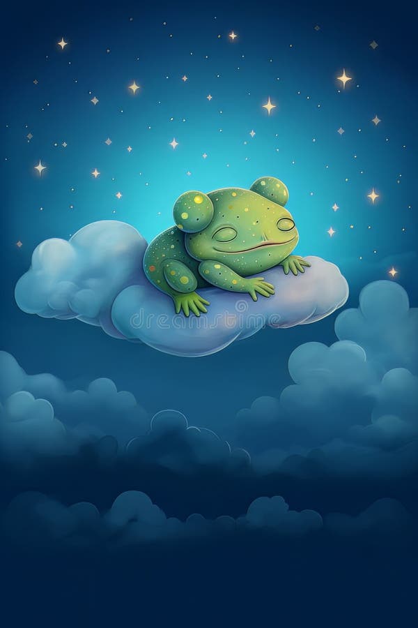 Frog Sleeping on a Cloud on a Starry Night Stock Image - Image of night ...