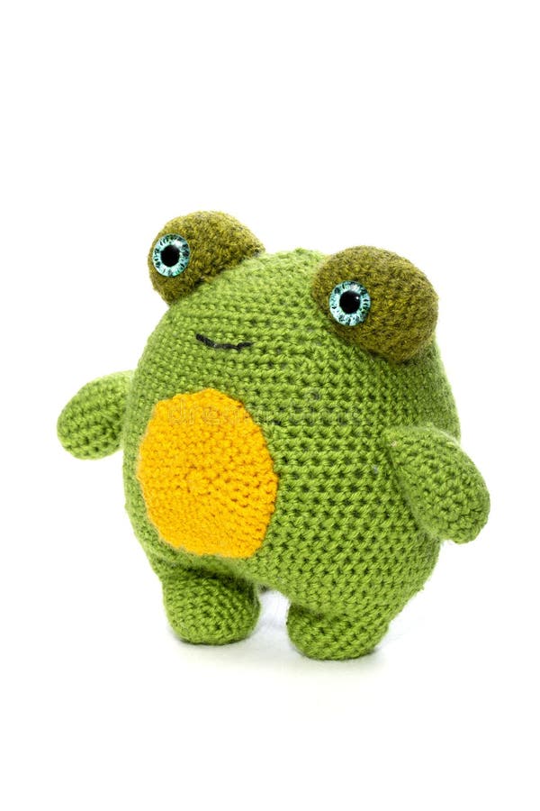 The Frog is a Soft Knitted Wool Toy Made of Wool on a White Background ...