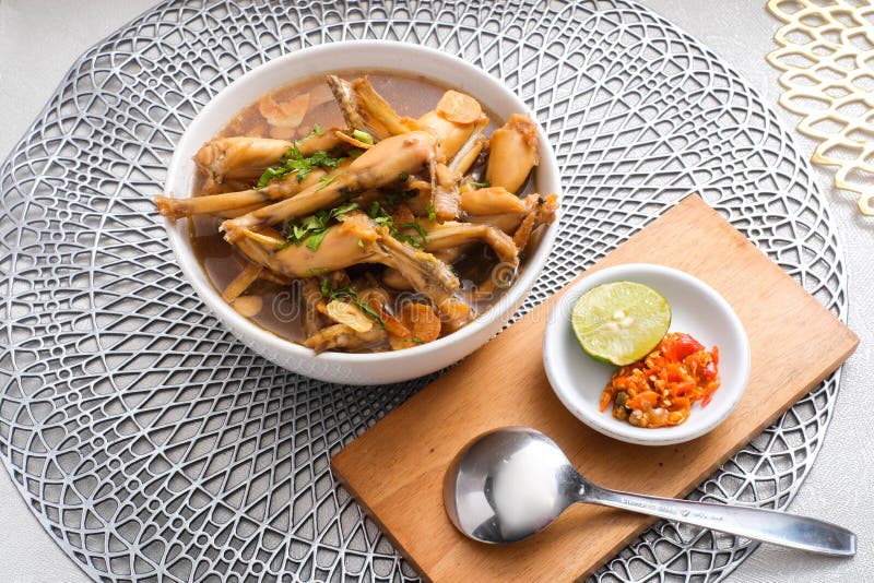 Frog soup with spicy tauco stock photo. Image of salad - 223178186