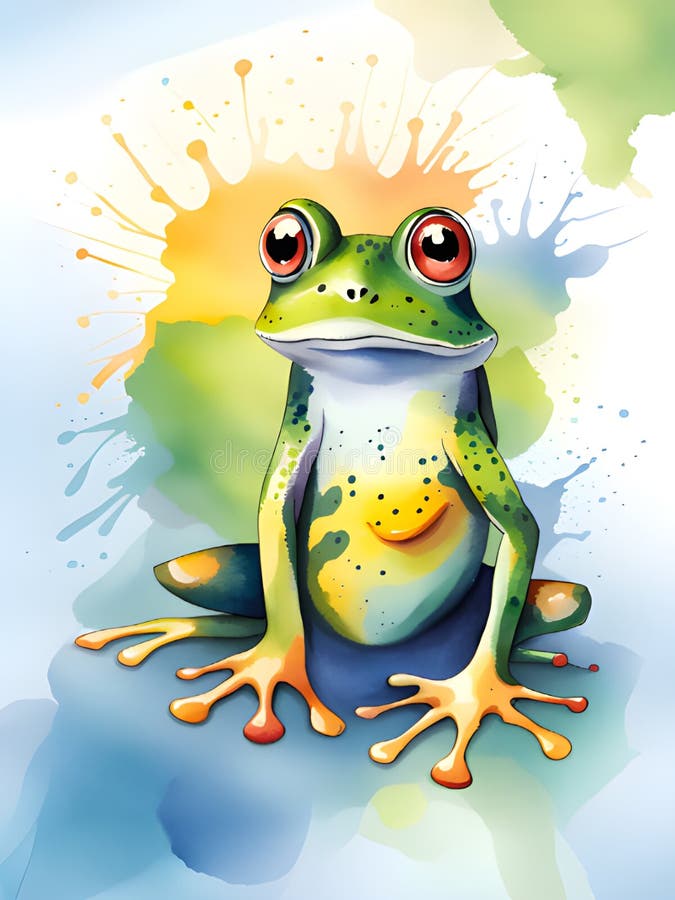 Frog with a Splash of Watercolor, Ai Generated Stock Illustration ...