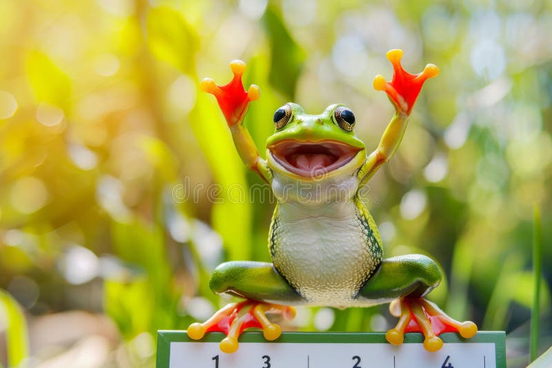 A Frog is Standing on a Green Sign that Has Numbers 1 through 3 on it ...