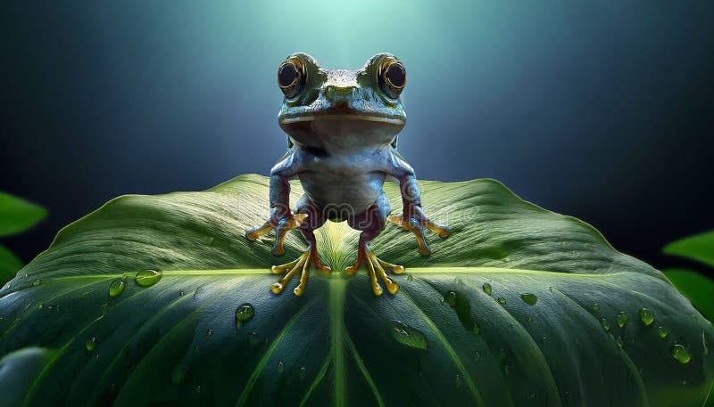 A Frog is Standing on a Leaf Stock Illustration - Illustration of fauna ...