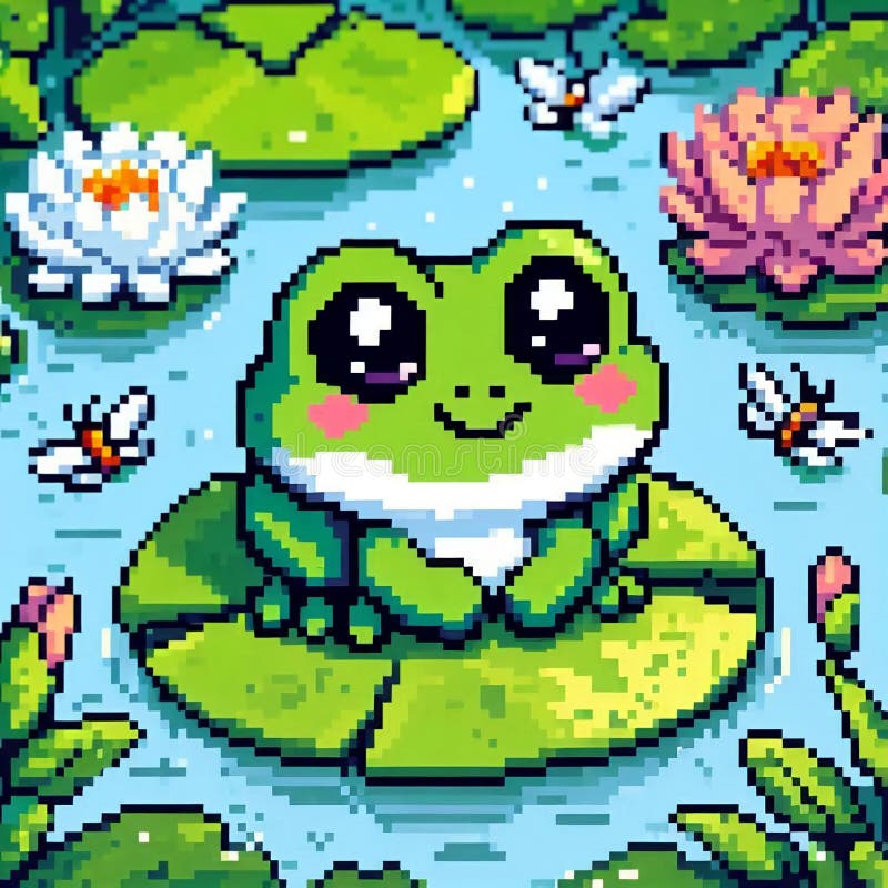 Frog Standing on a Leaf, Pixel Art Stock Illustration - Illustration of ...