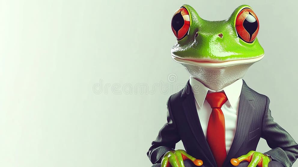 Frog in Suit, Confident Pose, Studio, Neutral Background, Advertising ...