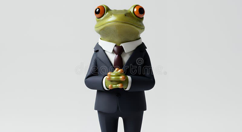 Frog in Suit Standing with Hands Clasped Looking Directly Ahead Stock ...