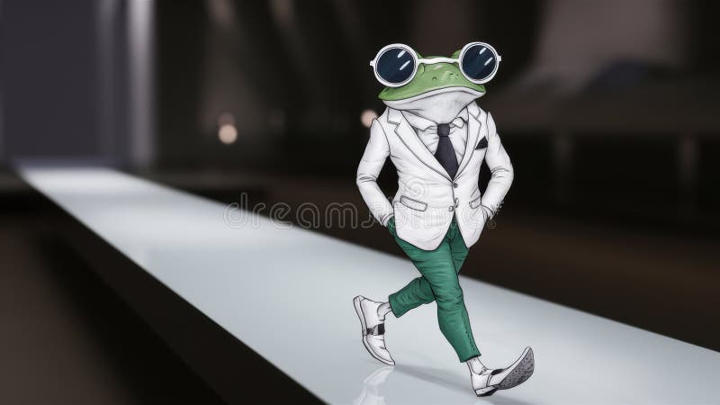 A Frog in a Suit and Tie Walking Down the Runway, AI Stock Image ...