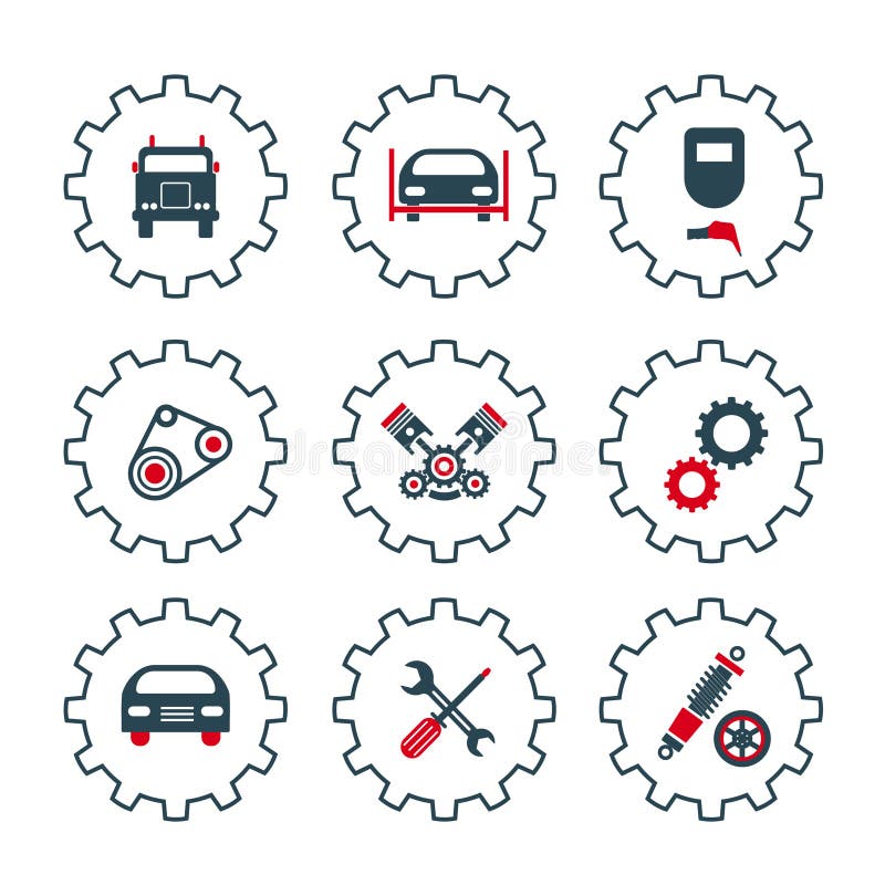 A Set of Vector Icons and Logos with Car Parts, Engines and Other ...