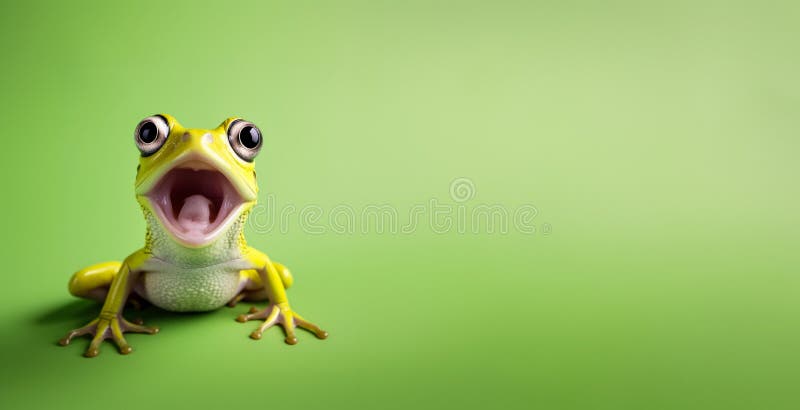 Frog or Toad with Shocked Surprised Expression, Large Eyes. Wide Banner ...