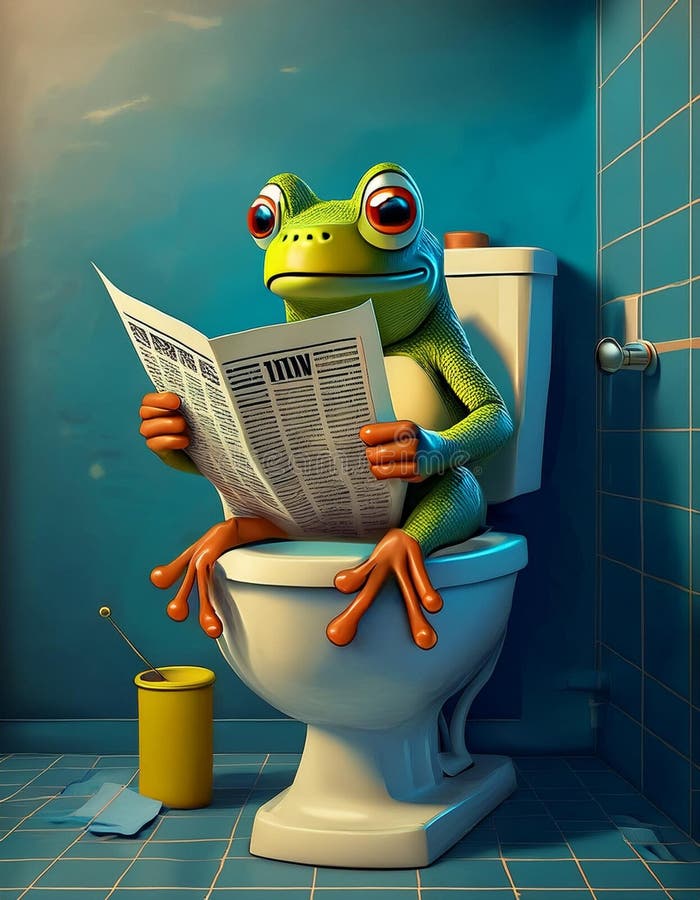 Frog on toilet cartoon stock illustration. Illustration of happy ...