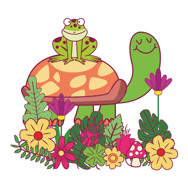 Frog on turtle cartoons stock vector. Illustration of leapfrog - 145485126