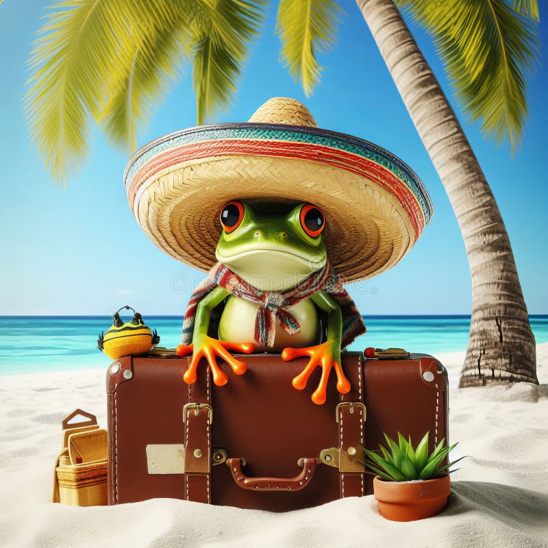 A Frog on Vacation on an Island Stock Illustration - Illustration of ...