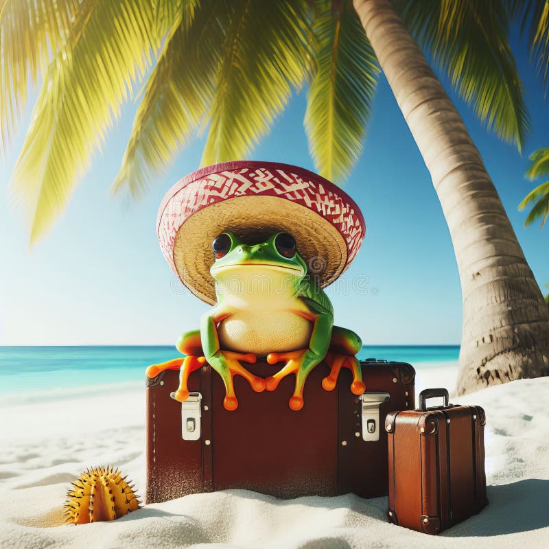 A Frog on Vacation on an Island Stock Illustration - Illustration of ...
