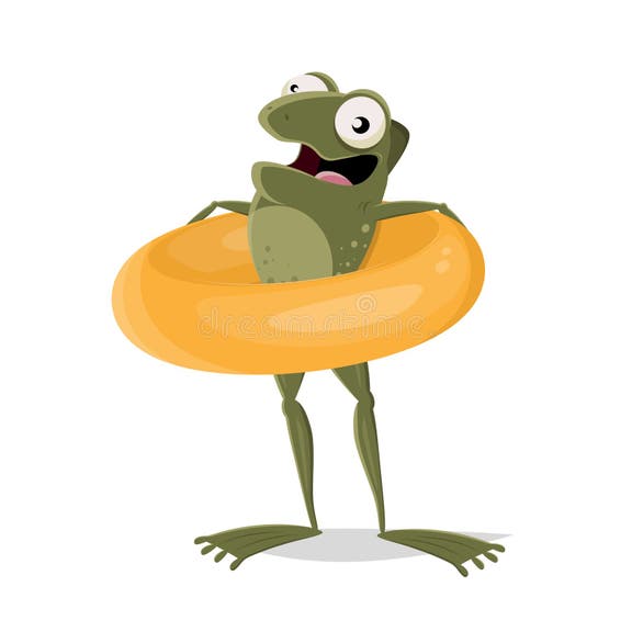 Cartoon Frog with a Swimming Ring Stock Illustration - Illustration of ...