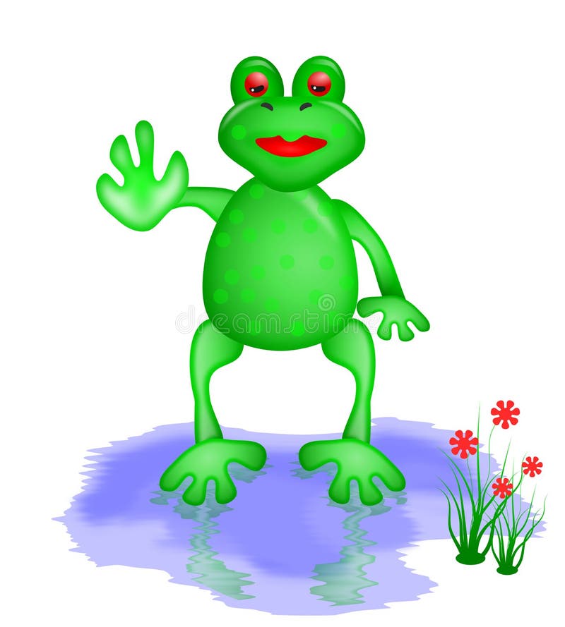 Frog Waving from a Rain Puddle Stock Illustration - Illustration of ...