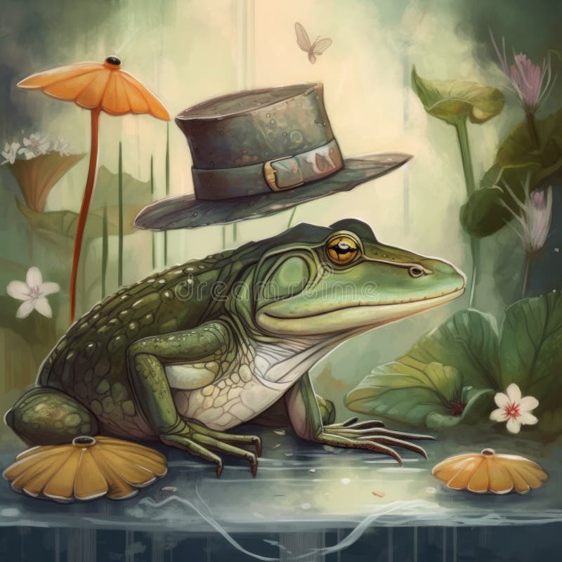 A Frog Wearing a Top Hat Sitting on a Lily. Generative AI Image. Stock ...