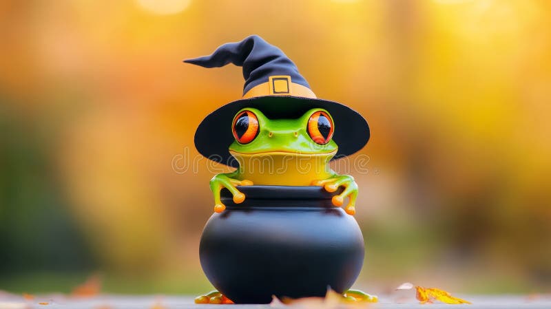 Frog in Witch Hat by Cauldron Cute Frog Witch Hat Halloween Autumn ...