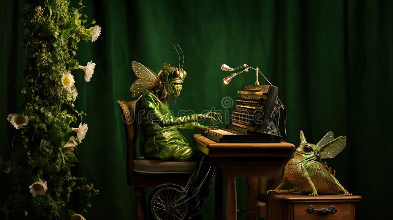 Frog at Work: a Frog Typing Away on a Computer Stock Illustration ...