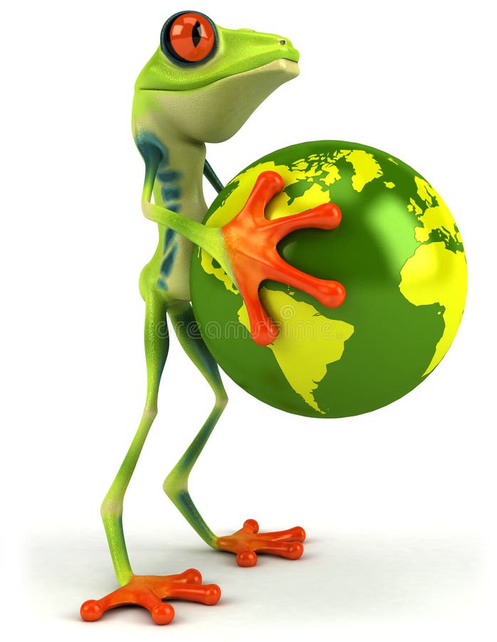 Frog with the world stock illustration. Illustration of green - 11006497