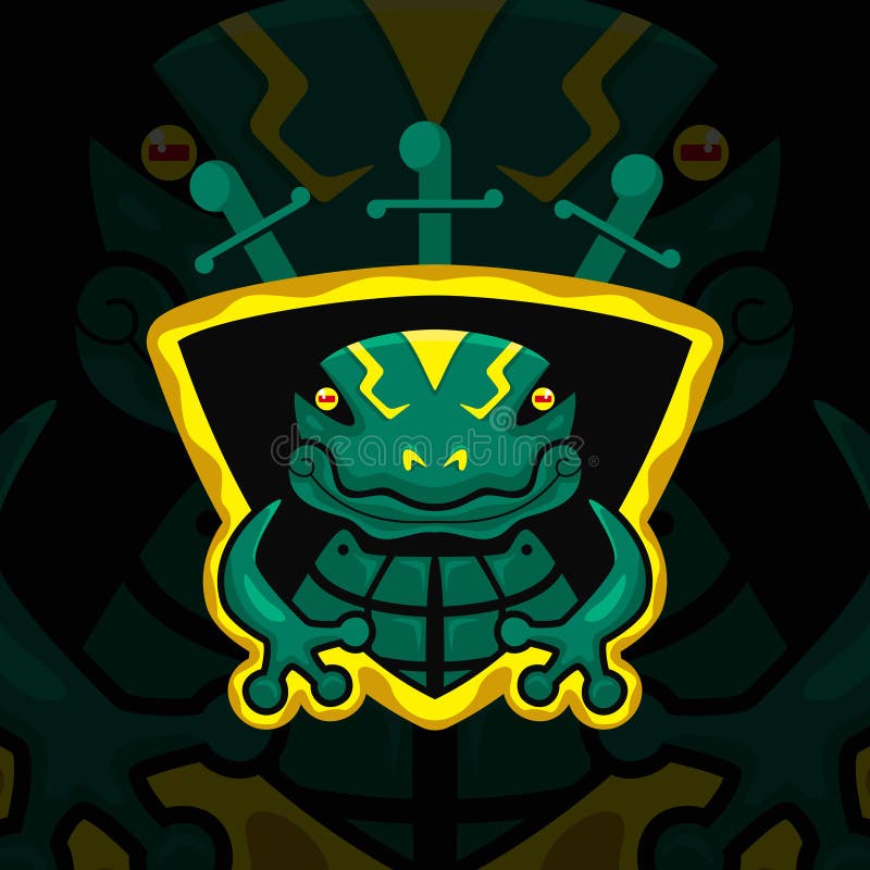 Green Frog with Shield and Swords Illustration. Creative, Animal ...