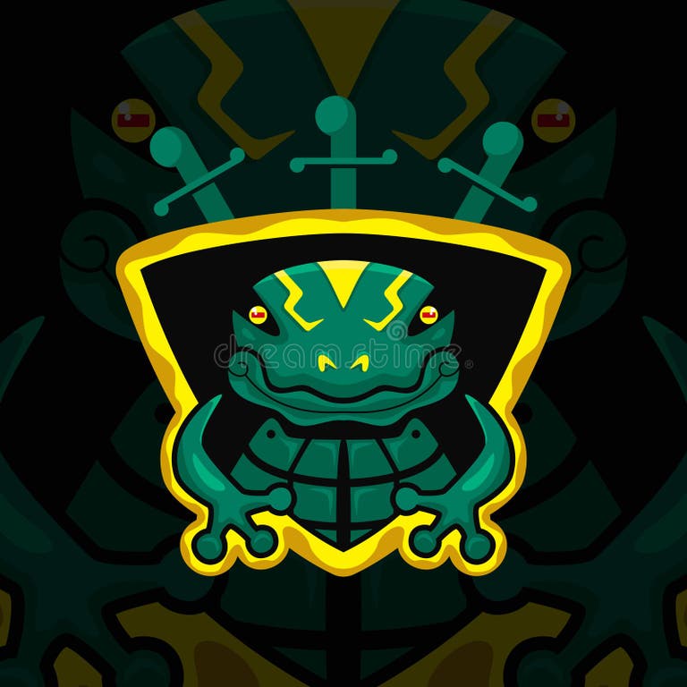 Green Frog with Shield and Swords Illustration. Creative, Animal, Cartoon and Mascot Style Stock ...