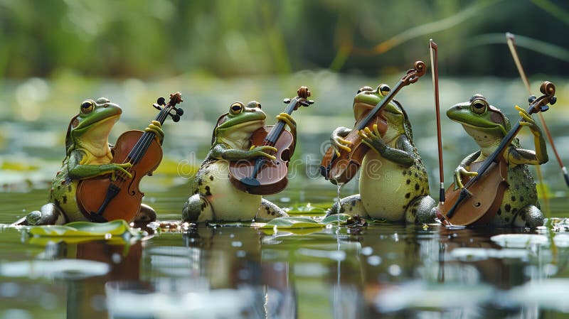Frogs Band Playing Musical Instruments on the Lake . Generative Ai ...