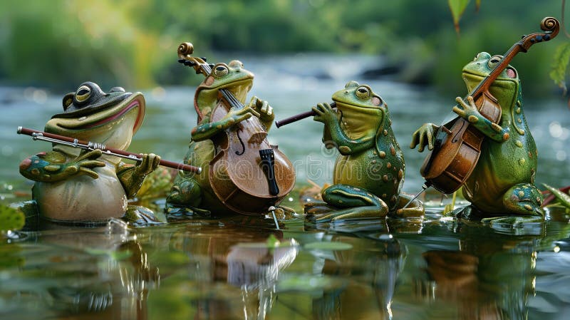 Frogs Band Playing Musical Instruments on the Lake . Generative Ai ...