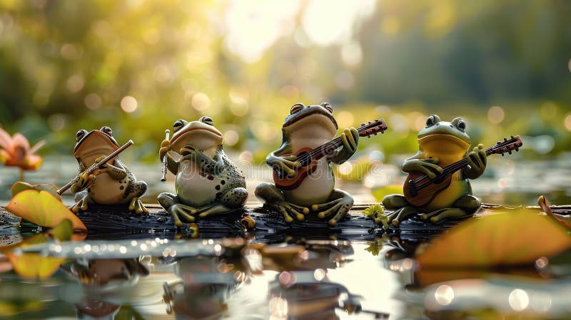 Frogs Band Playing Musical Instruments on the Lake . Generative Ai ...