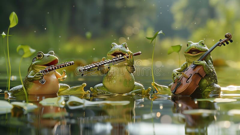 Frogs Band Playing Musical Instruments on the Lake . Generative Ai ...