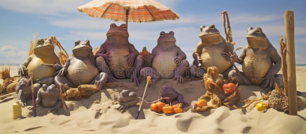 Frogs on the beach. stock illustration. Illustration of generated ...