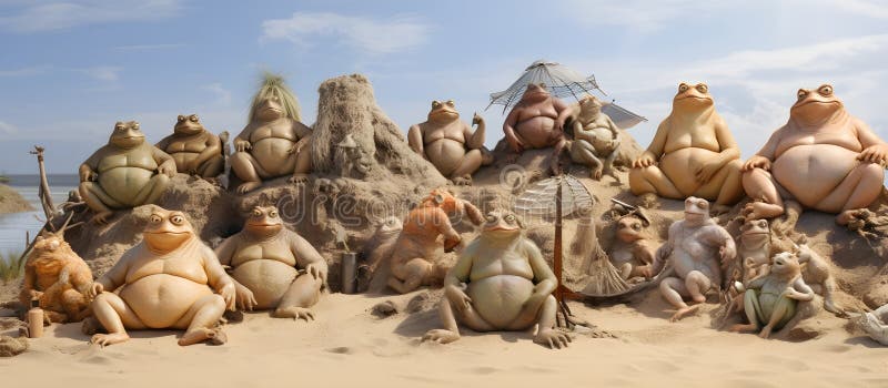 Frogs on the beach. stock illustration. Illustration of toads - 305956870