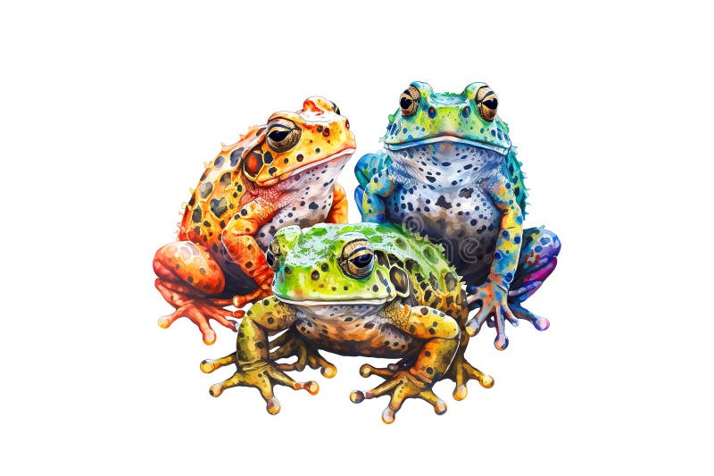 Frogs Drawn with Colored Watercolors Isolated on a White Background ...