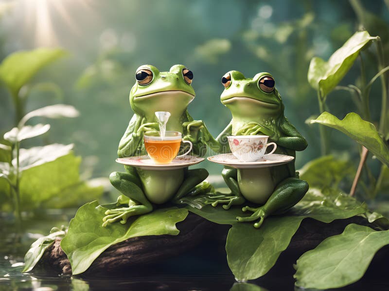 Frogs drinking tea stock illustration. Illustration of life - 291392914