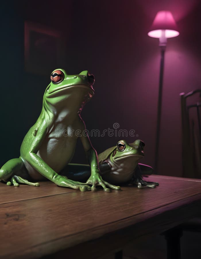 Frogs’ Engaging Discussion at Table AI Generated Stock Photo - Image of ...